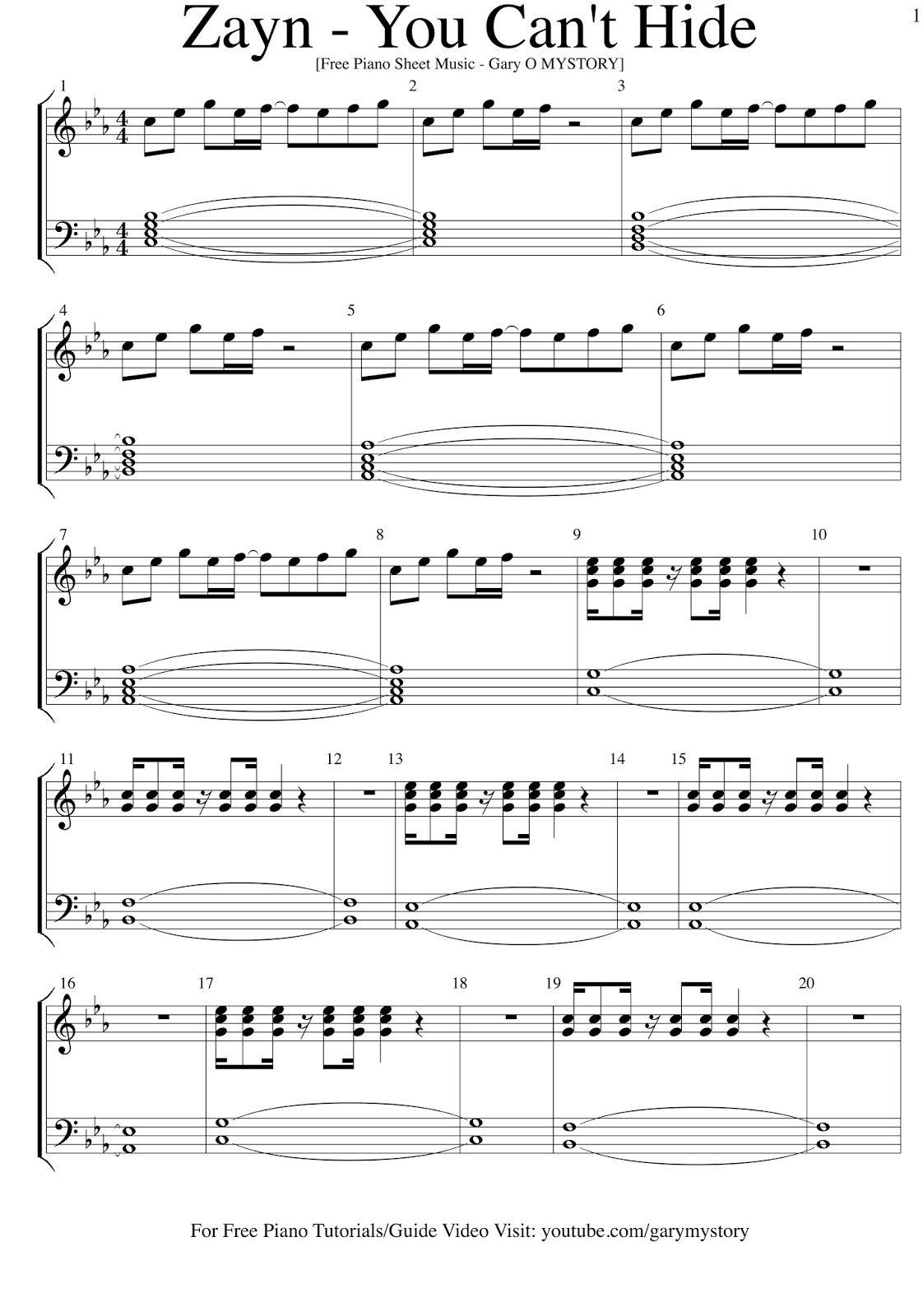 Zayn - You Can't Hide FREE PIANO SHEET MUSIC (Easy Piano Tutorial Video ...