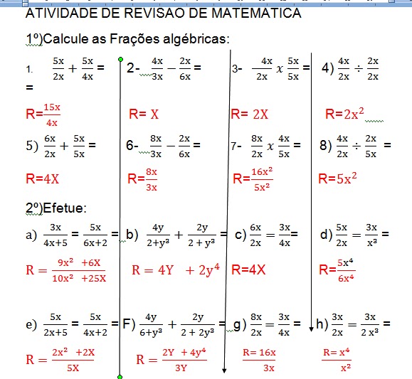 7 Frações Algébricas 8 Ano Exercícios Mais Mundo Da Educação