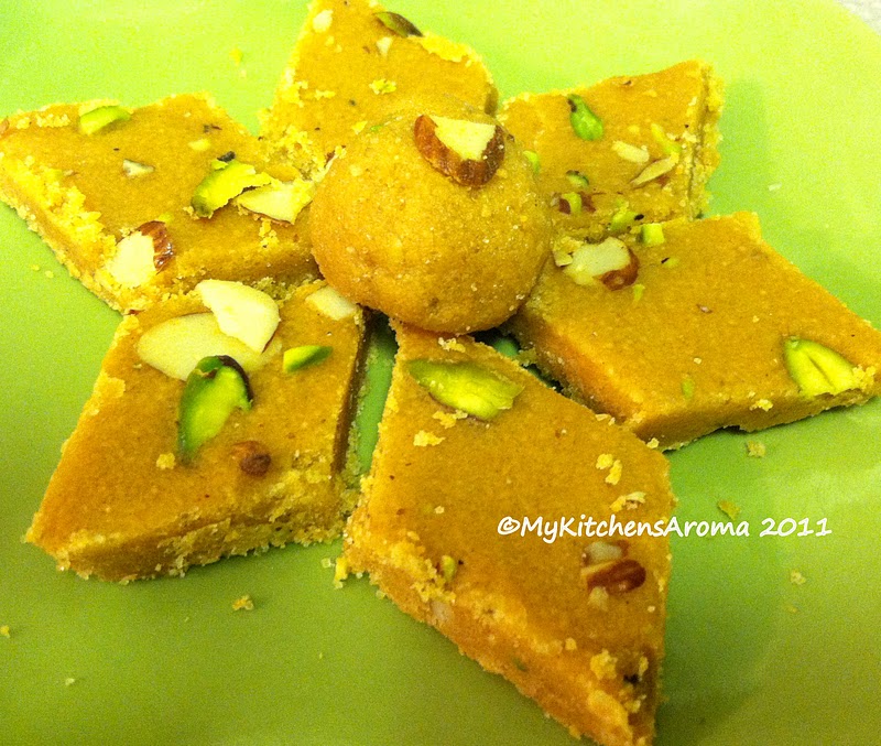 The Sizzling Pan: "Sweet Treats"- Besan and Wheat flour Burfi