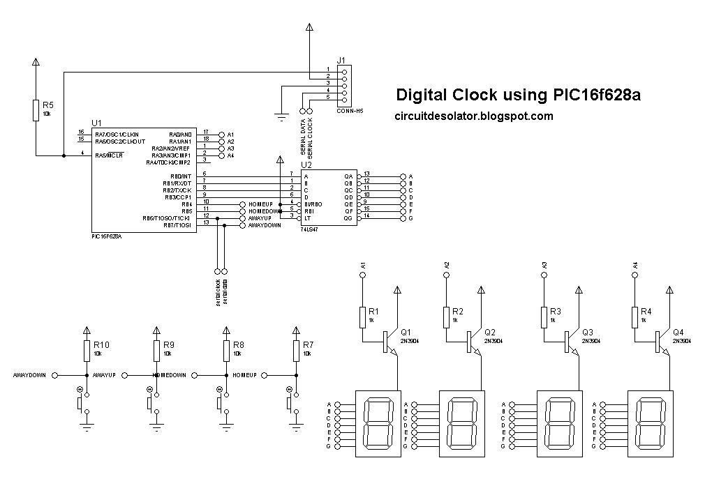 circuit-ideas: Digital Clock Using PIC16f628a Microcontroller