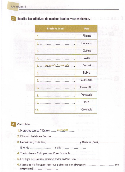 INICIACION AL ESPAÑOL : EJERCICIO ADJETIVOS DE NACIONALIDAD