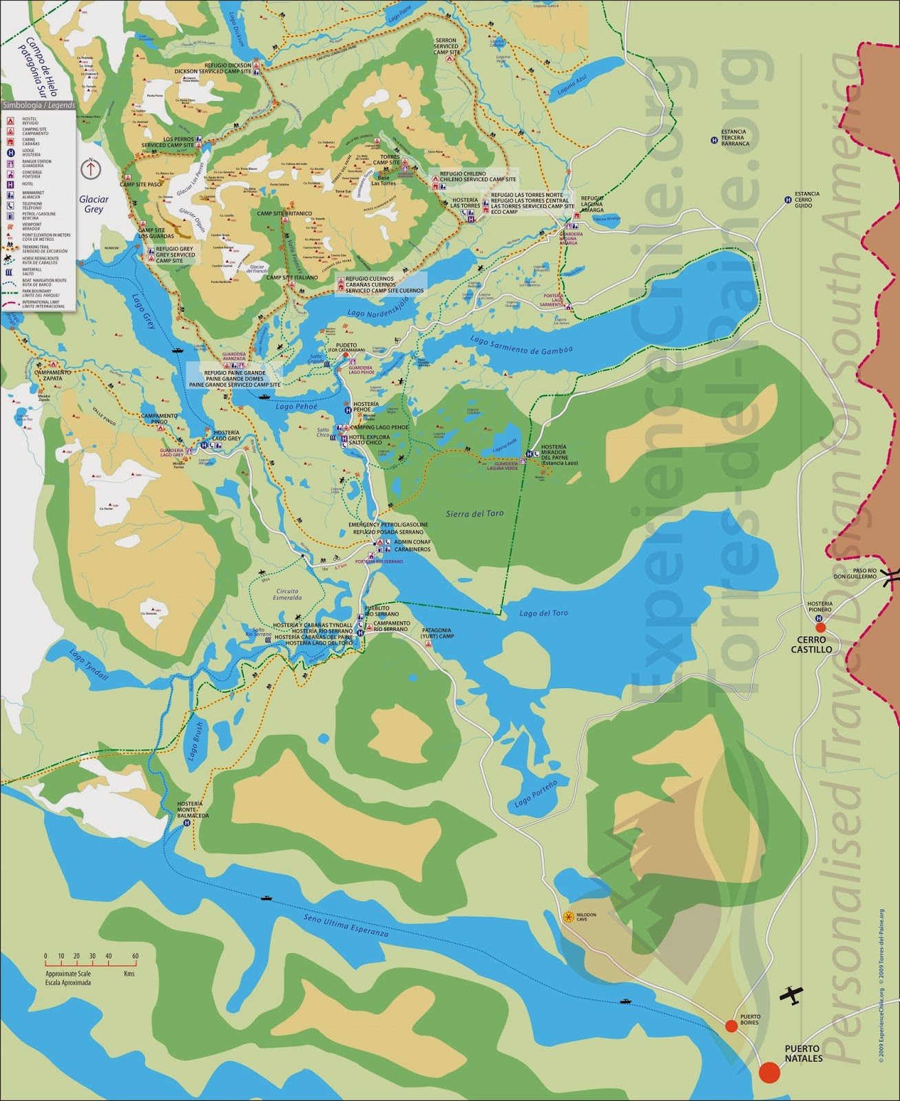 NikiMap: Map, Puerto Natales, Parque Nacional Torres del Paine, Patagonia