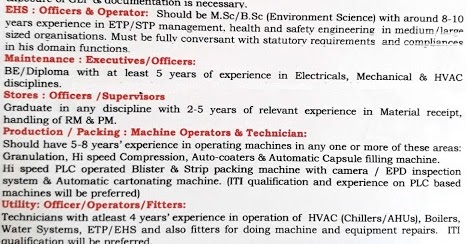 NABL GUIDELINES: ARISTO PHARMA - Walk-Ins for QA / QC / Production / Packing / EHS / Maintenance ...