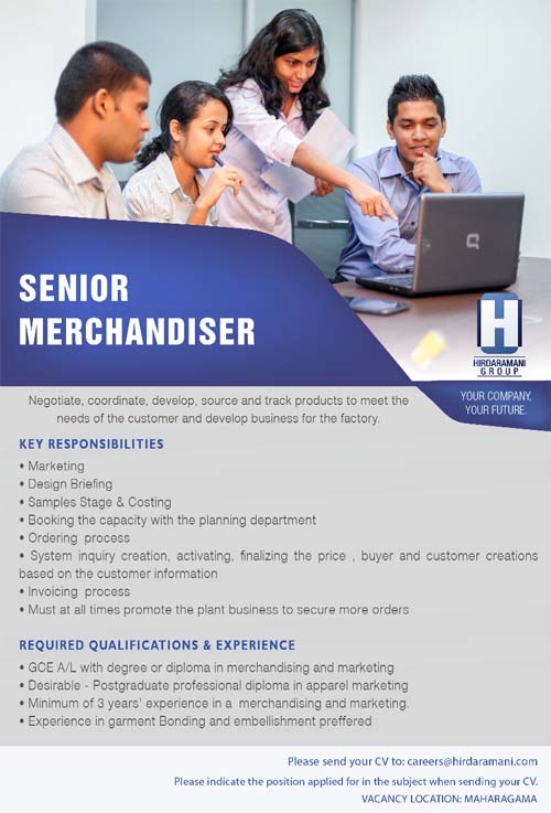 Vacancies for Senior Merchandiser at Hirdaramani Group