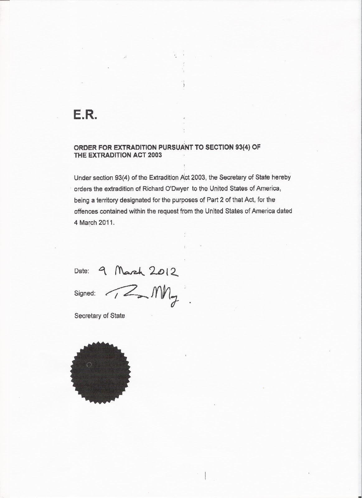 #Extradition The Fight of Our Lives: ORDER FOR RICHARD'S EXTRADITION ...