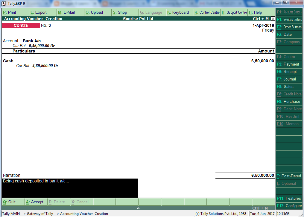 Tally (Contra Voucher)