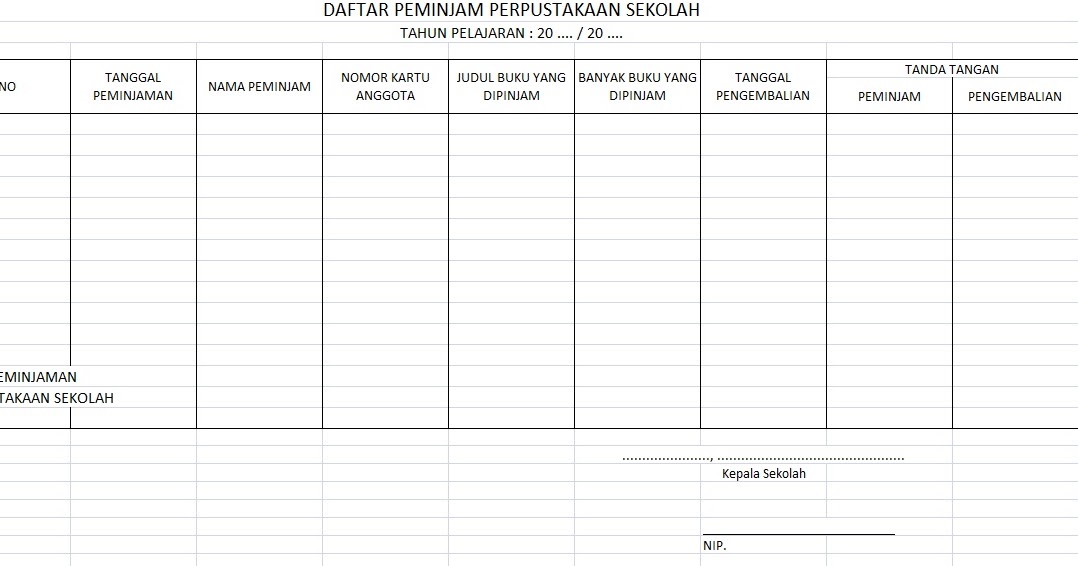 Format Daftar Peminjaman Buku Perpustakaan Sekolah Dengan Excel ...
