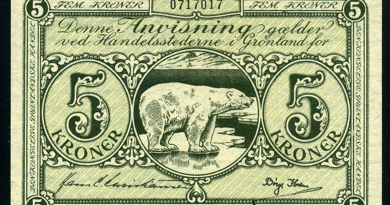 Greenland banknotes 5 Krone 1953 Polar Bear|World Banknotes & Coins ...