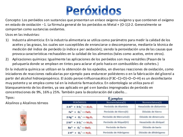 Funciones químicas y de donde vienen: Función Peroxido