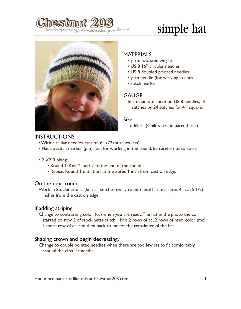 the toddler/child hat pattern. revisited.
