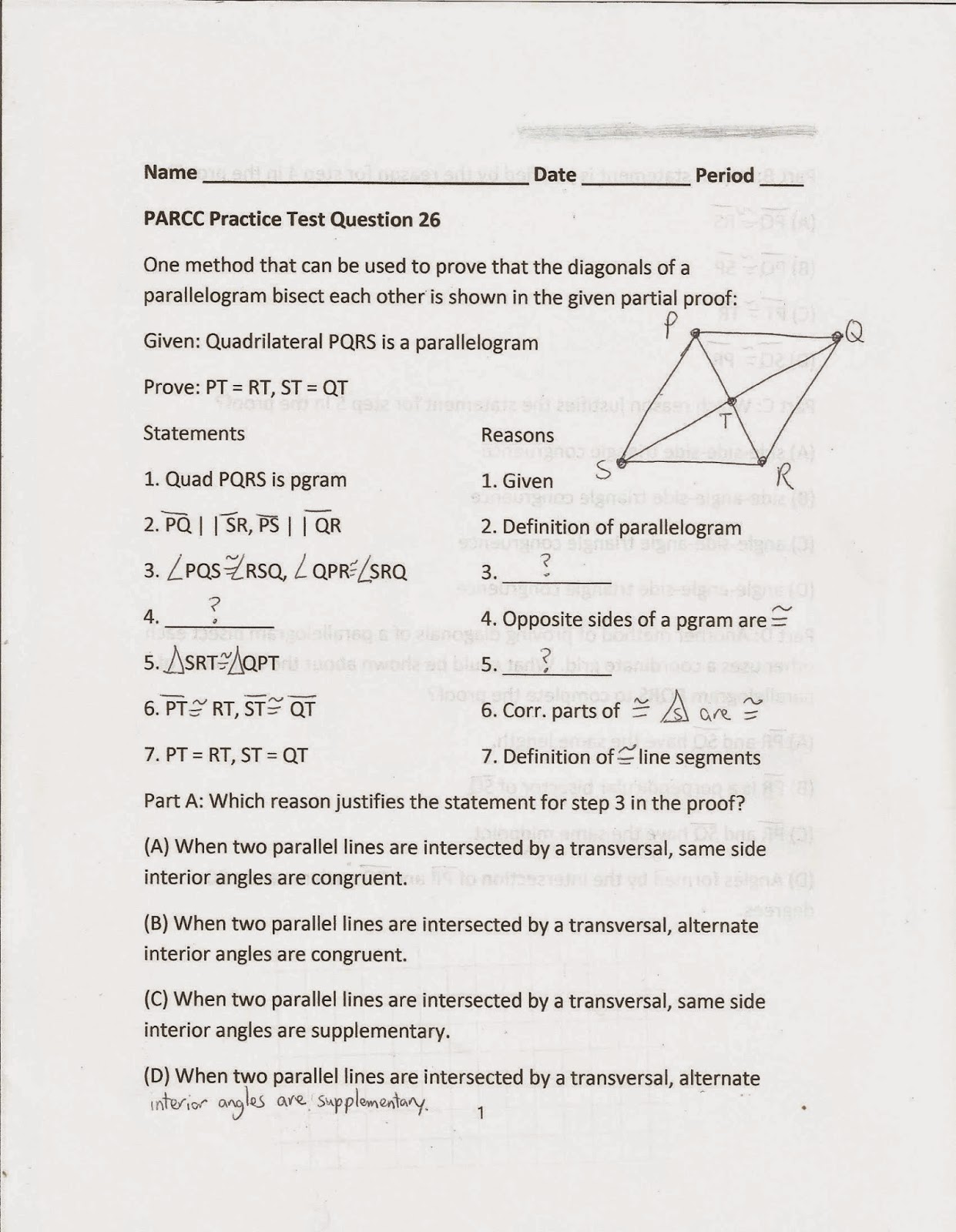 Geometry, Common Core Style: PARCC Practice Test Question 26 (Day 171)