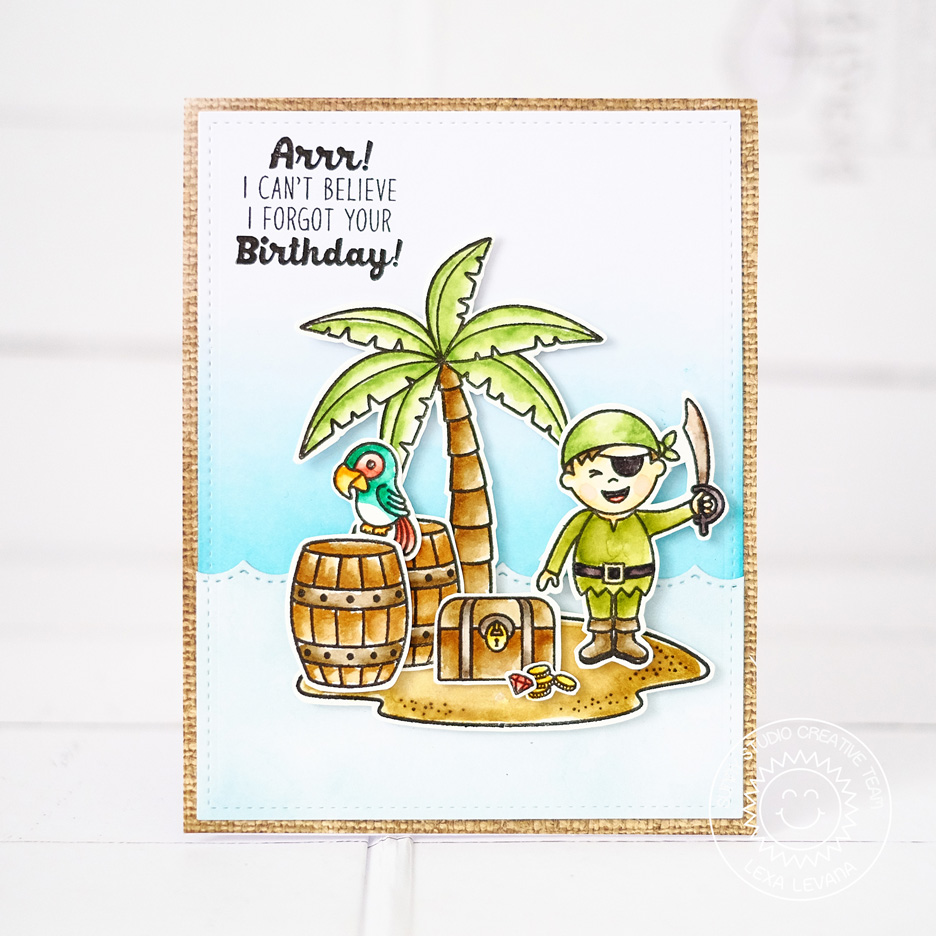 Sunny Studio: Pirate Pals Belated Pirate Birthday Card with Lexa