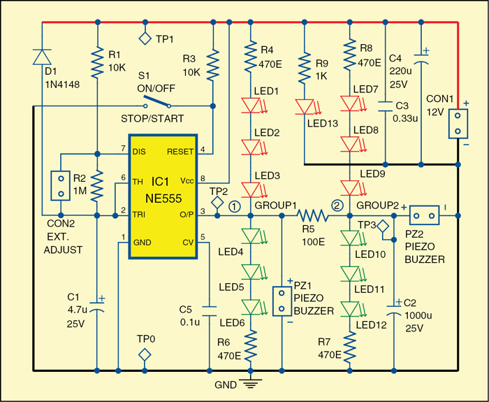 Simple Versatile Audio-Visual Alarm Circuit Diagram | Electronic ...