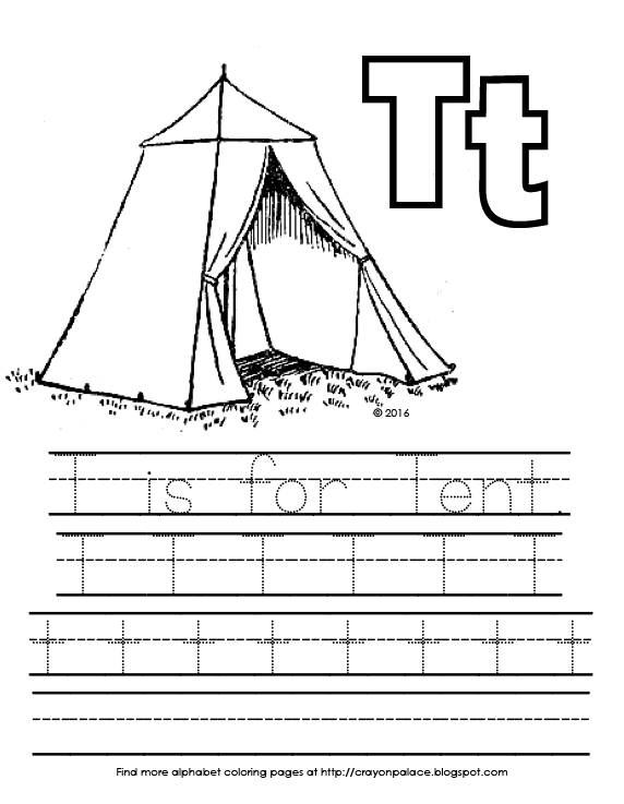 Crayon Palace: "T is for tent" alphabet coloring page