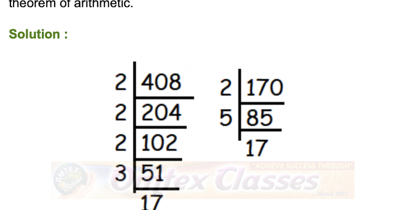 OMTEX CLASSES: Find the LCM and HCF of 408 and 170 by applying the ...