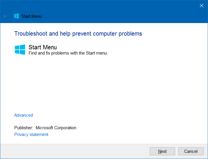 Start Menu Repair Tool cho Windows 10