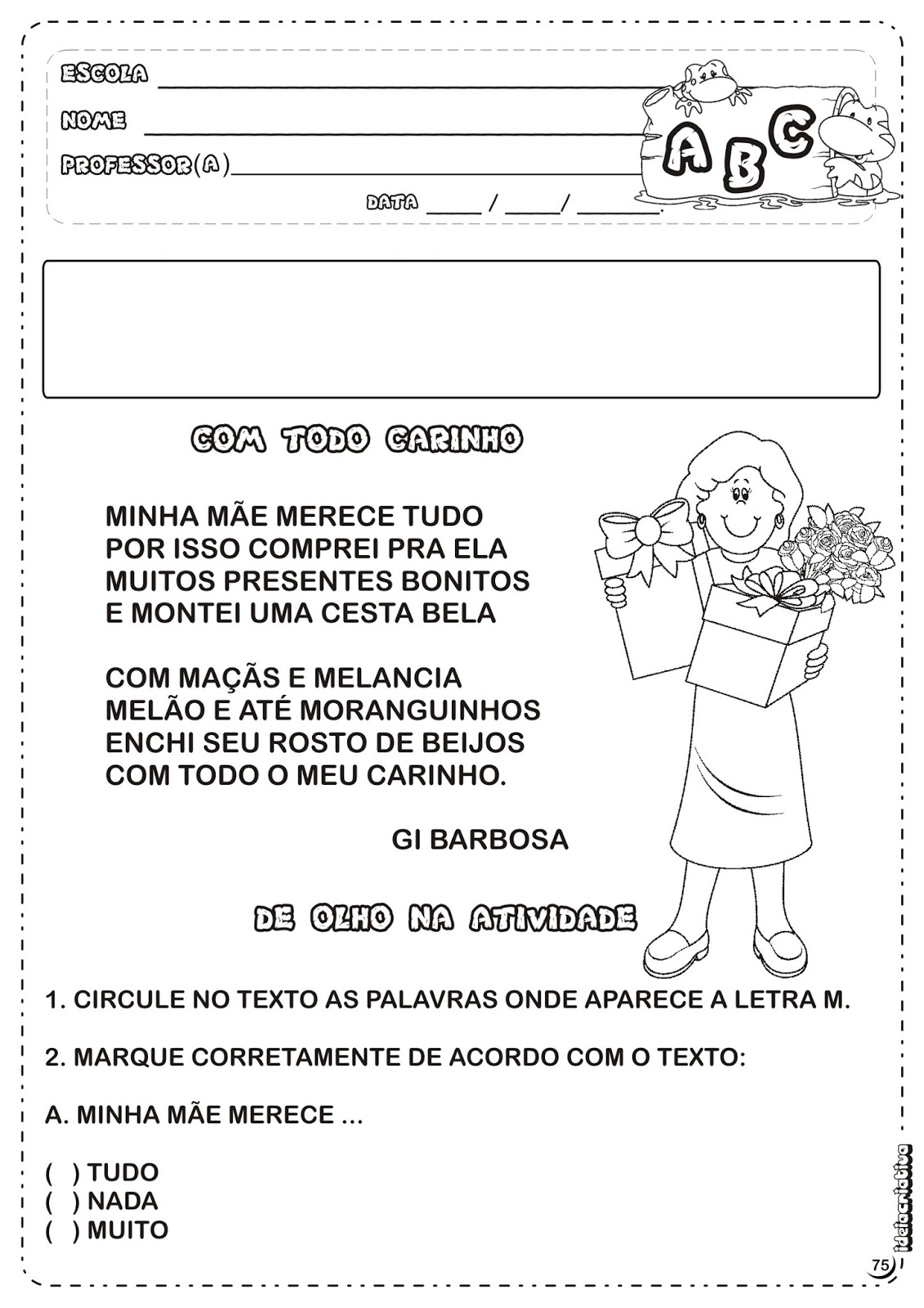 Atividade Letra M com Texto | Ideia Criativa - Gi Carvalho Educação ...