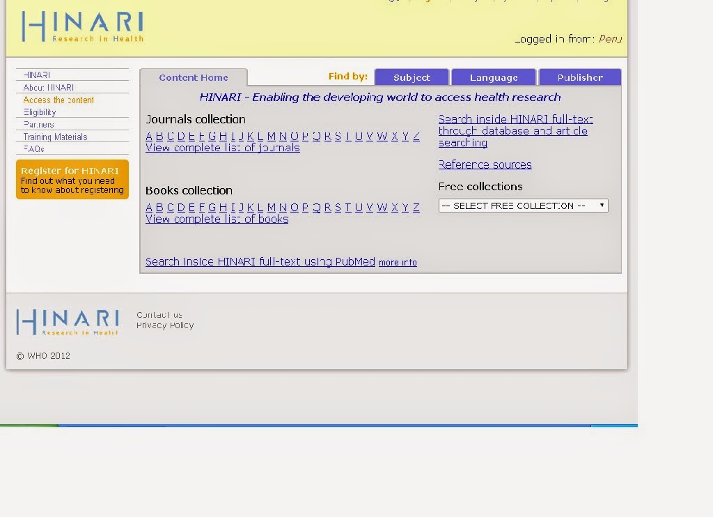 AFICION MEDIC: PROCEDIMIENTOS PARA UTILIZAR HINARI