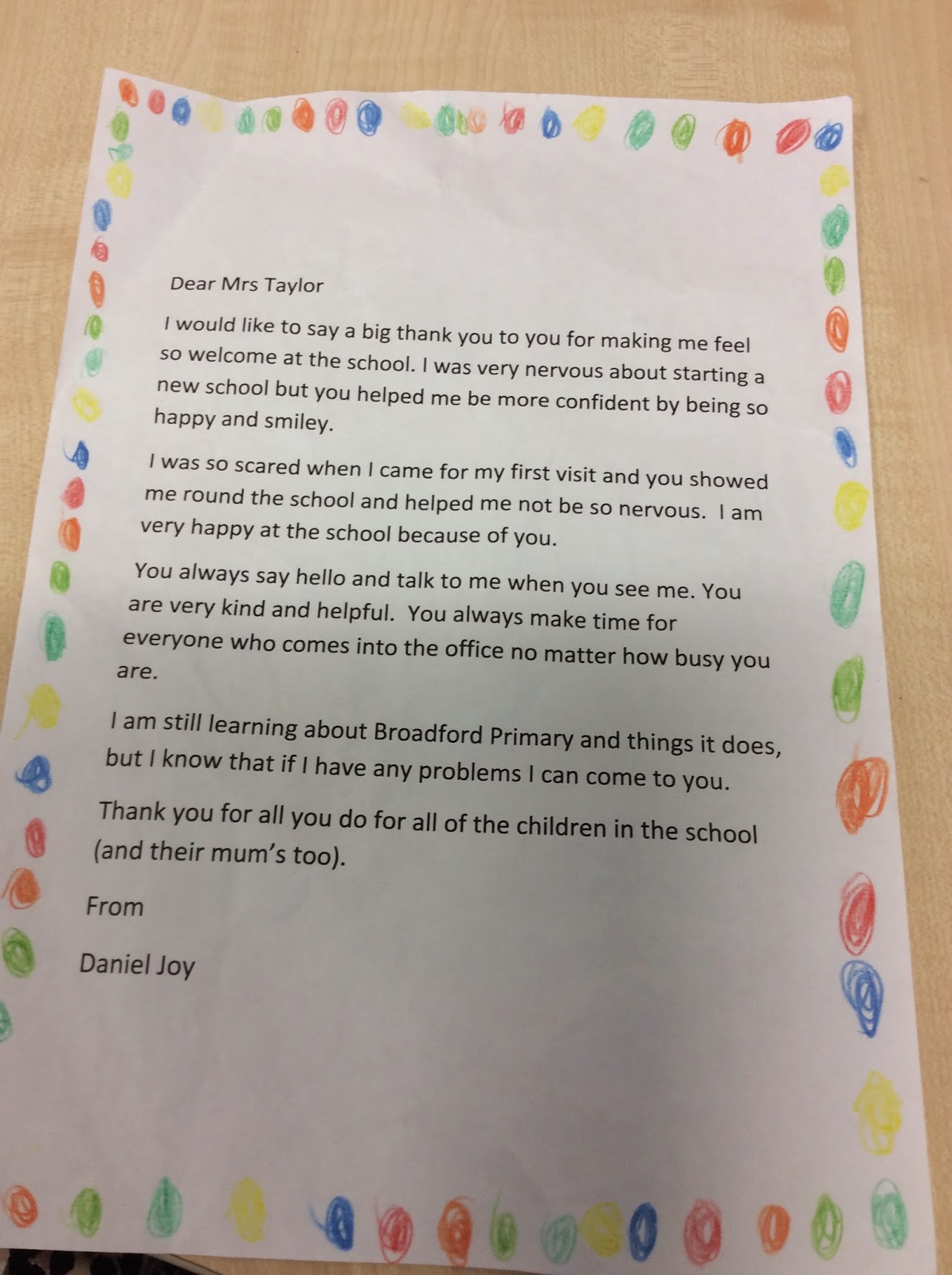 Broadford Primary: Thank you Letter Awards: