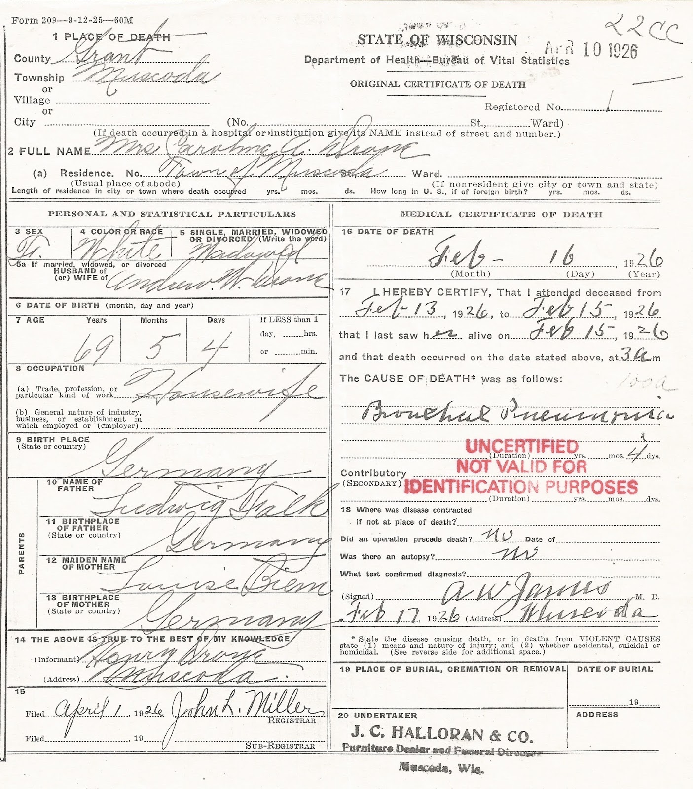 Joanne's Genealogy Research: Death Certificates From the Past – Andrew ...
