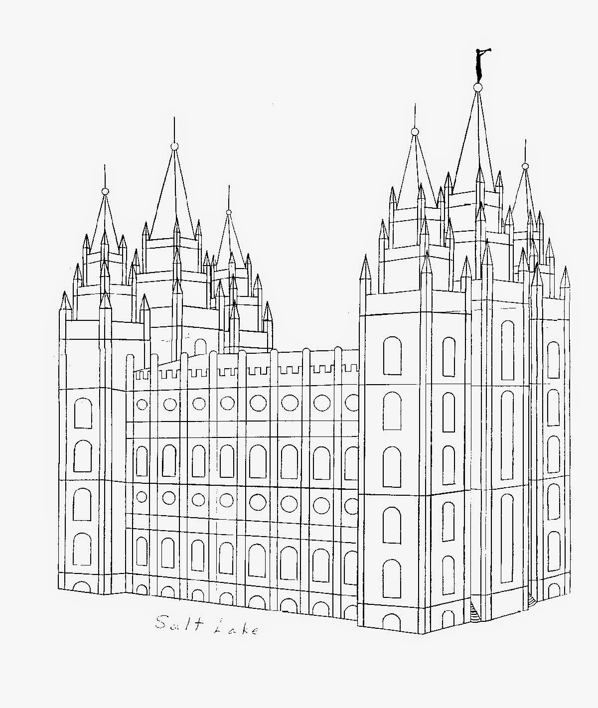 Drawings of L D S Temples for Crafts: Salt Lake Temple