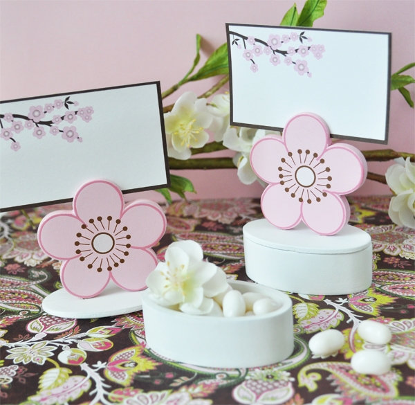 Cherry Blossom Place Card Favor Boxes with Designer Place Cards - Unxia