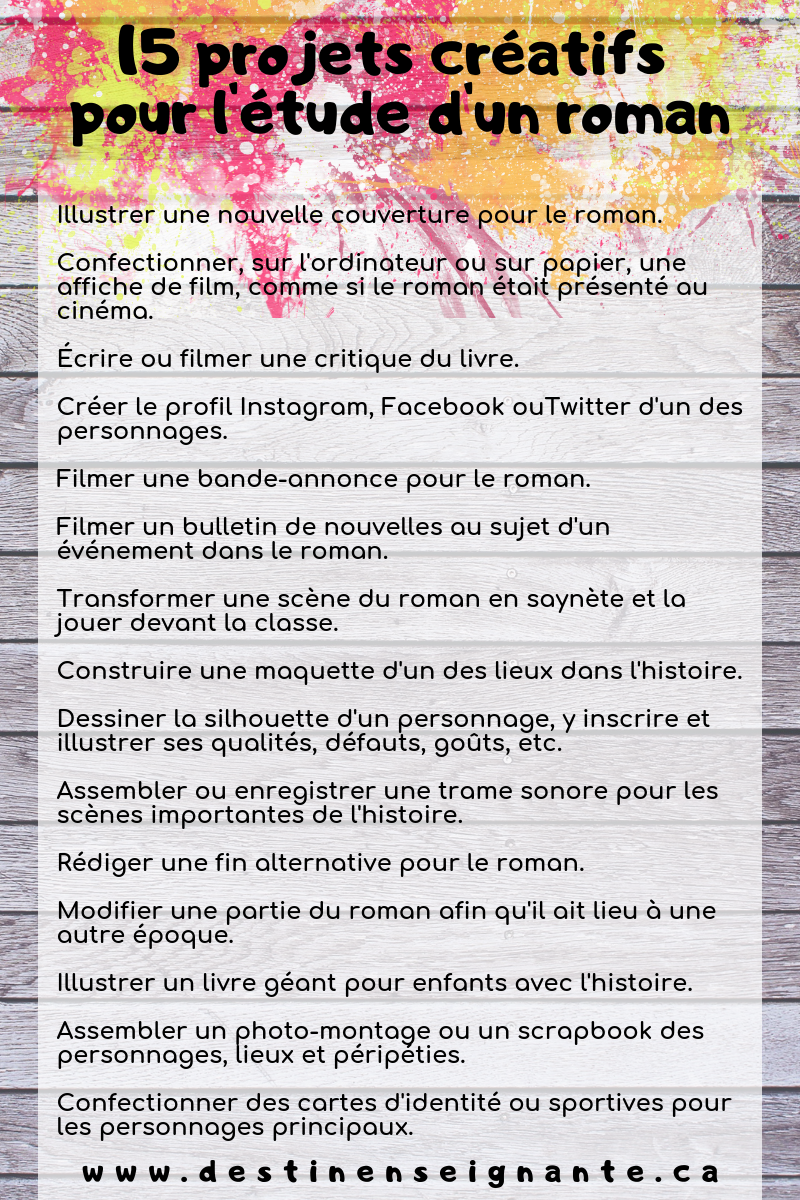 15 projets créatifs pour l'étude d'un roman - Le fabuleux destin d'une ...