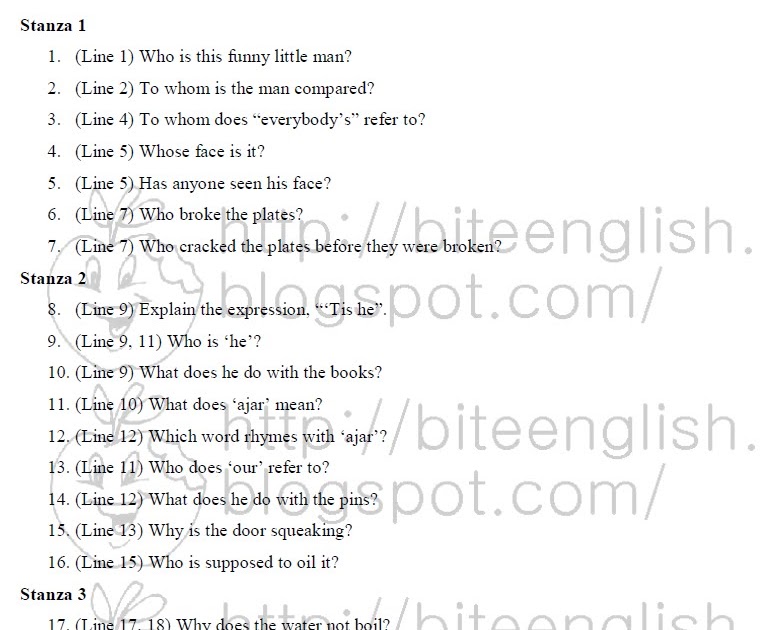 Bite an English per day: Form 1 Poem Mr Nobody by Anonymous