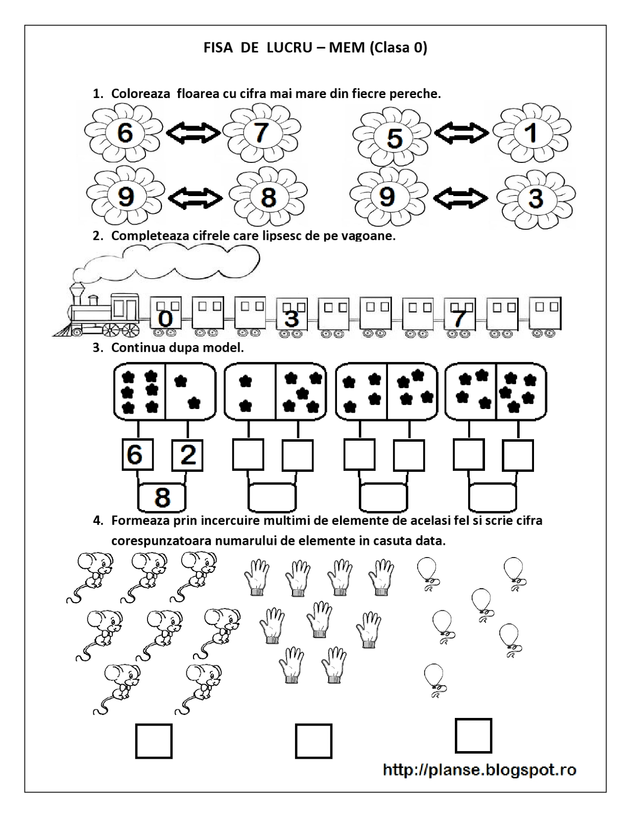 FISE de lucru MEM - Matematica Clasa Pregatitoare - Multimi, Comparari ...