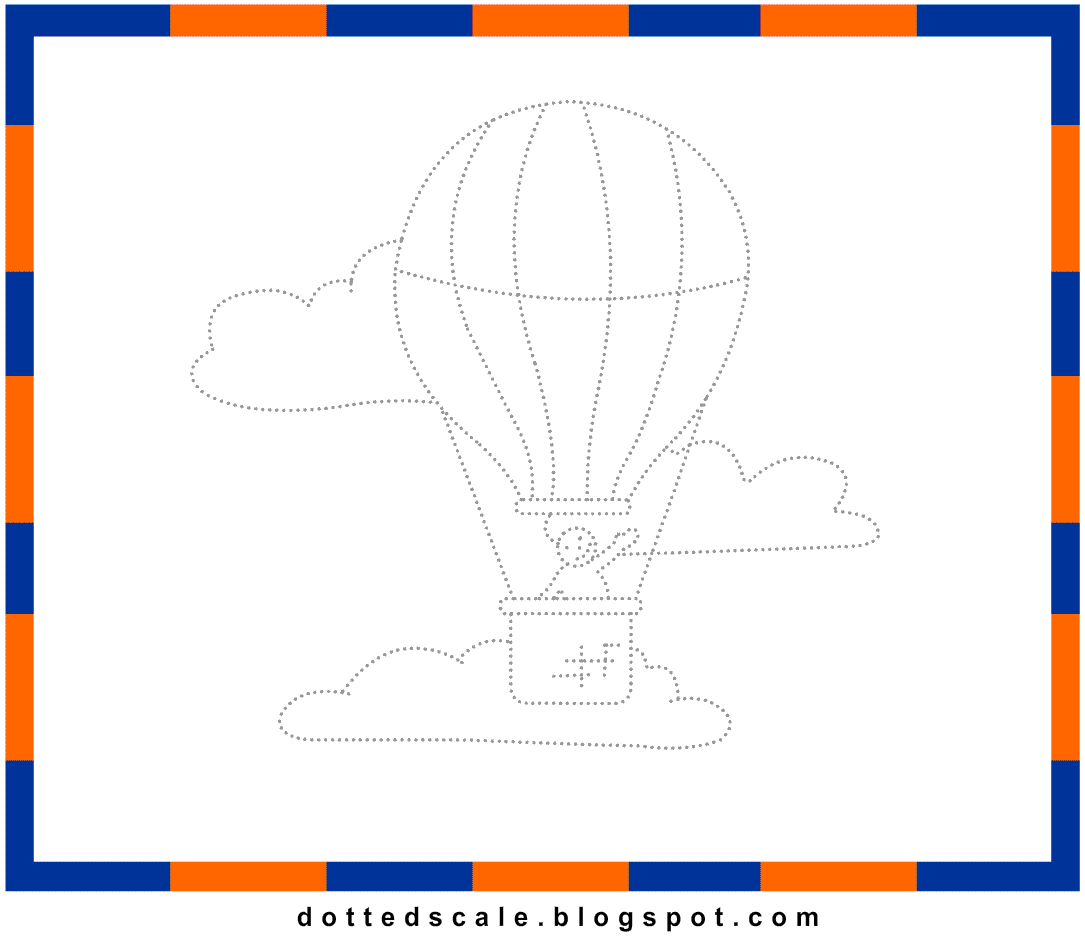 Printable Dotted Drawing Pictures: Air-balloon Dotted