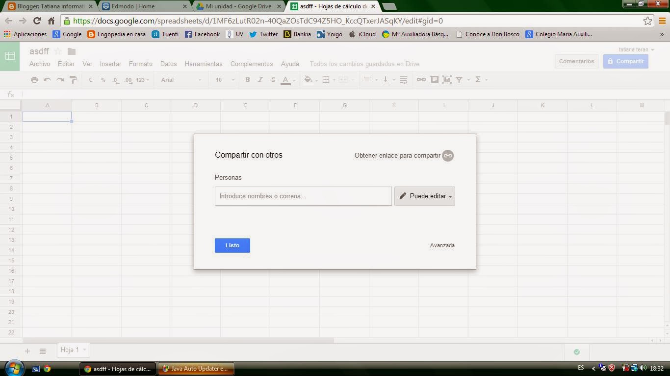 Tatiana informatica2: Ejercicios excel y drive.