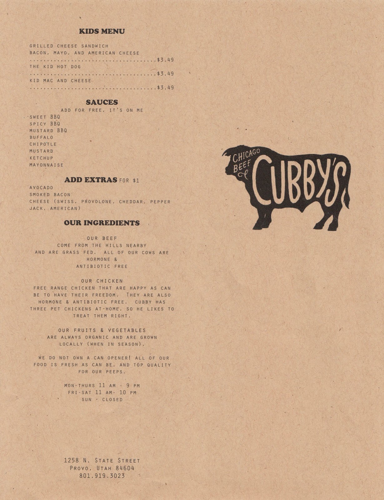 Cubby's Chicago Beef: The Menu