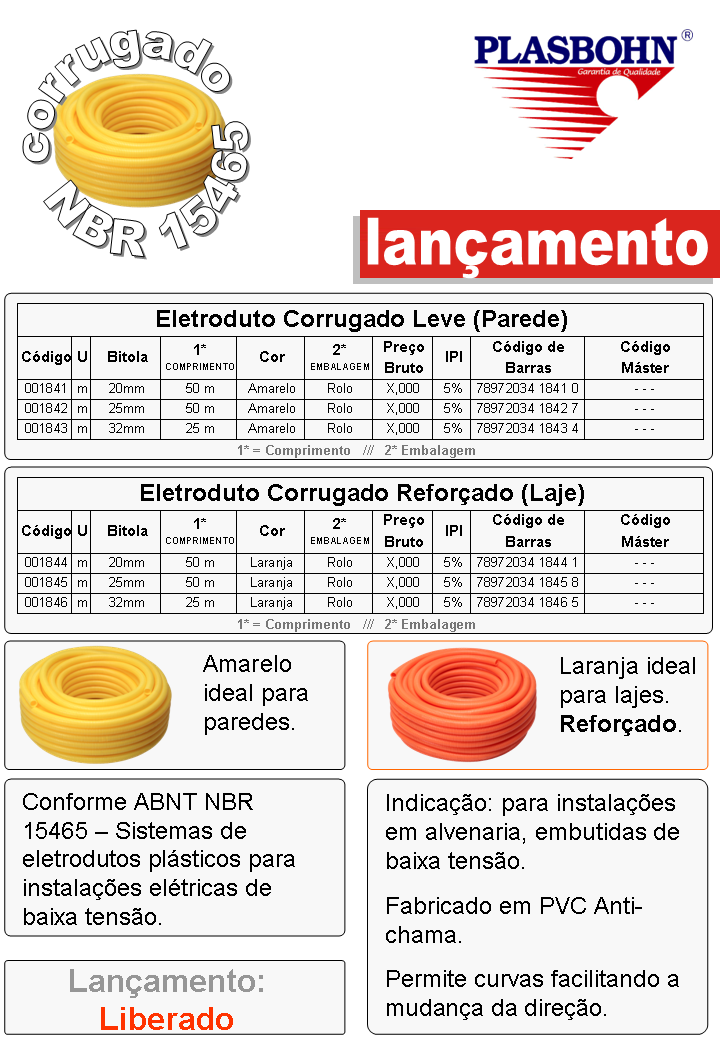 Plasbohn - Lâminas: Eletroduto Corrugado NBR 15465