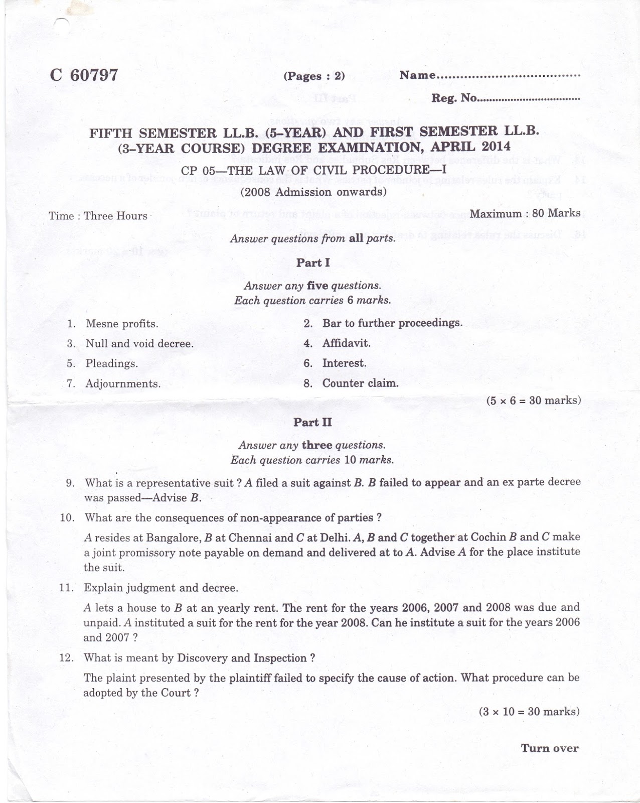 Law Student in Action: SOME CIVIL PROCEDURE CODE QUESTION PAPERS