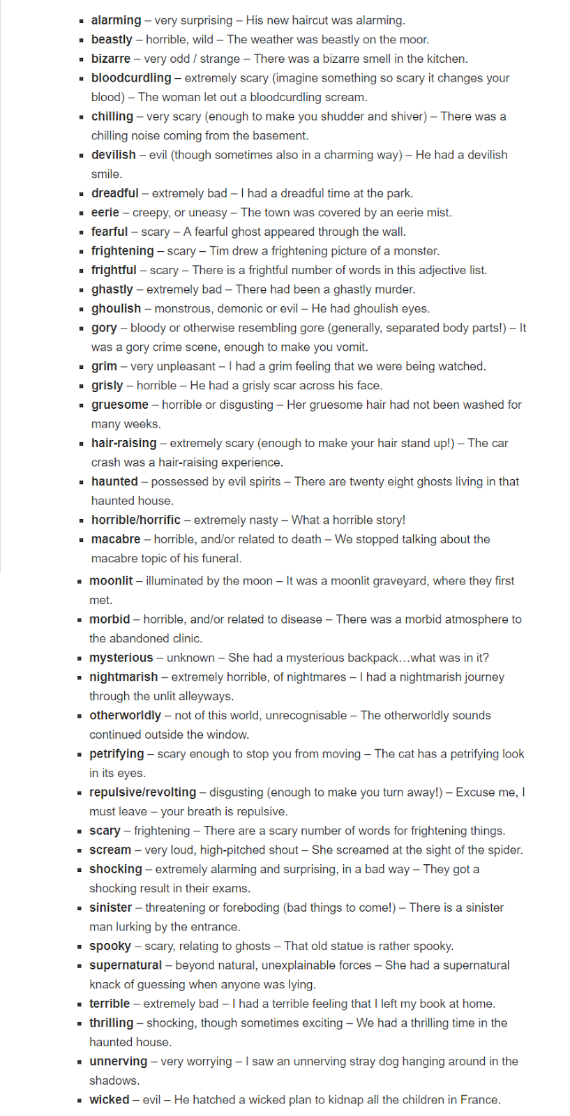 Abysmal adjectives for scary description