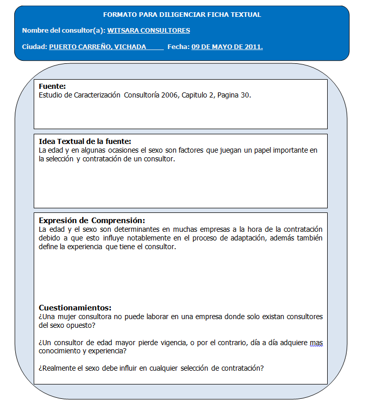 Witsara Consultores: Fichas Textuales