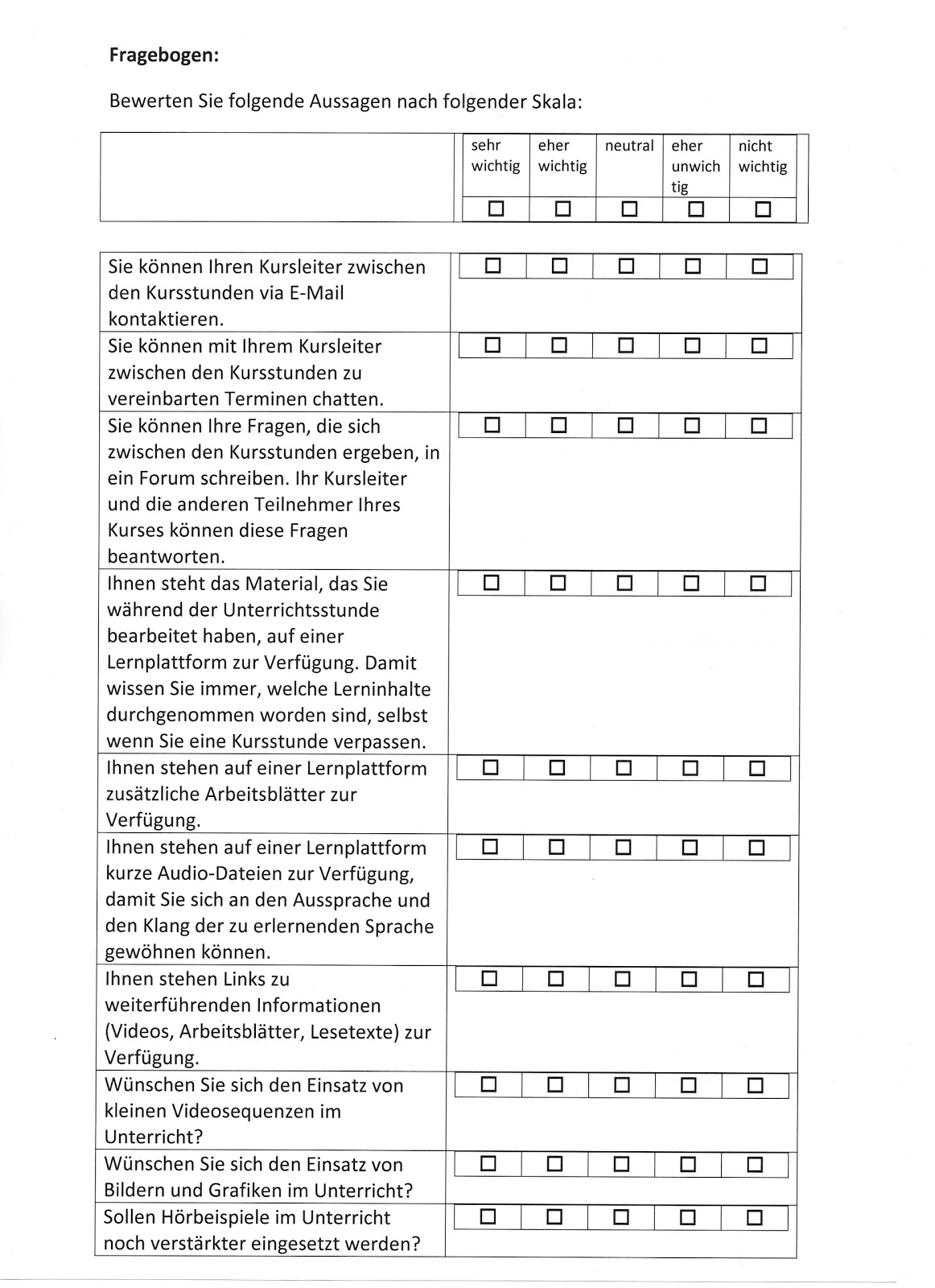 Modernes Lehren von Sprachen in der Erwachsenenbildung: Fragebogen der ...
