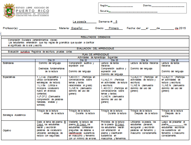 Programa de Español del Distrito Escolar de Las Piedras: Planificación ...