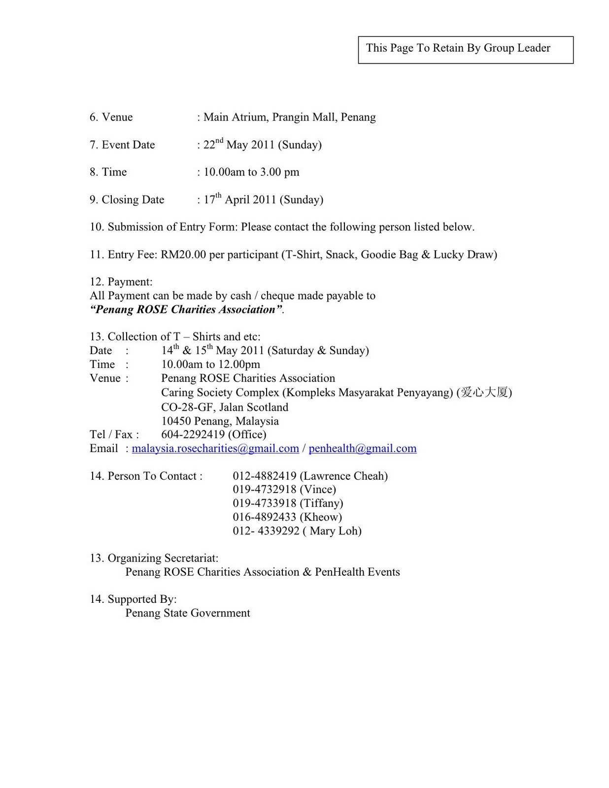 PenHealth Events: 2nd Mother's Day Line Dance Carnival Registration Form