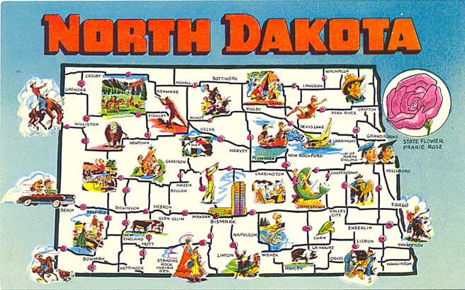 *Postcard Gems: Map: Greetings from North Dakota