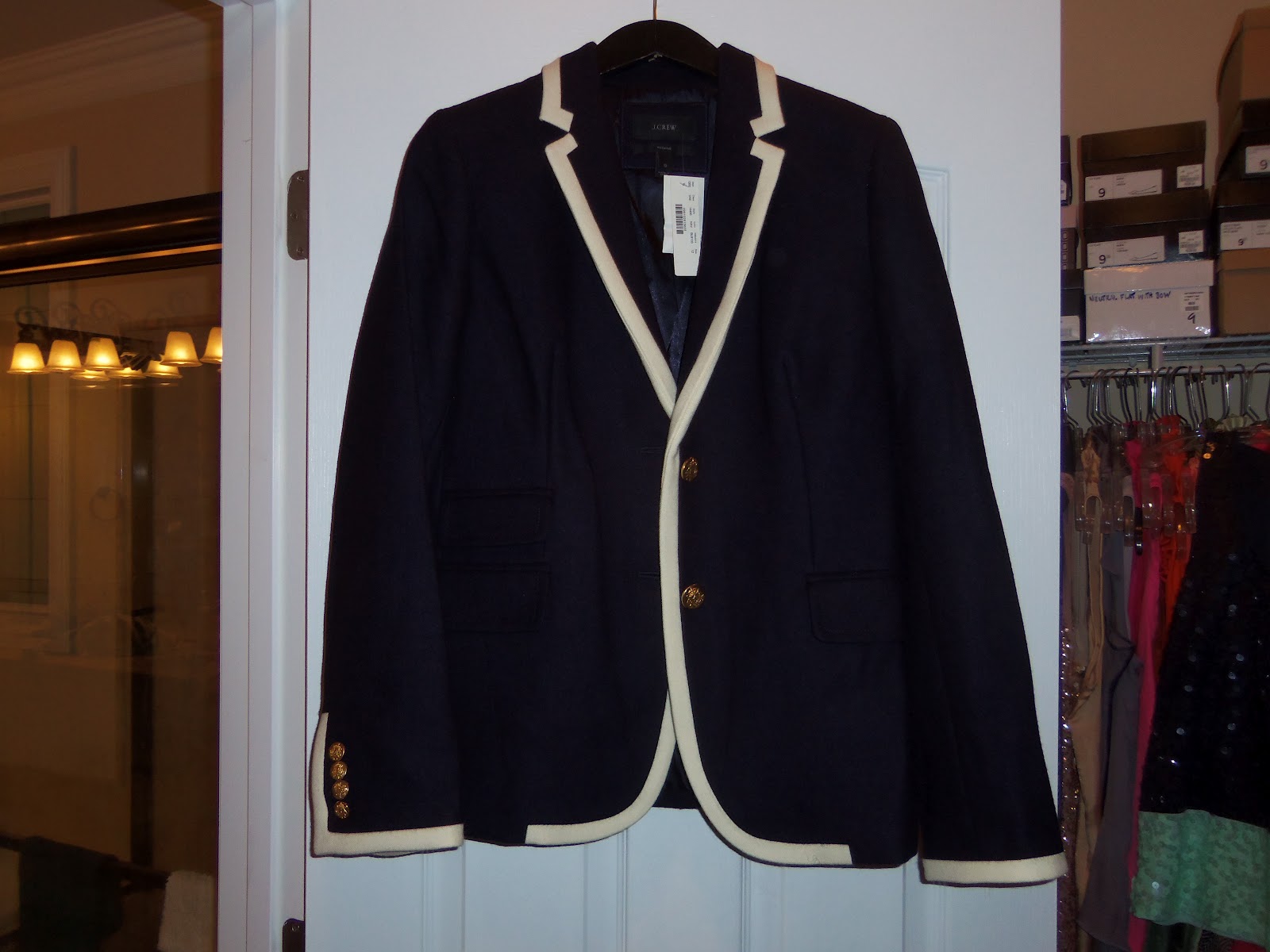 J. Crew Navy Tipped Hacking Jacket in Double-Serge Wool - Really Rynetta