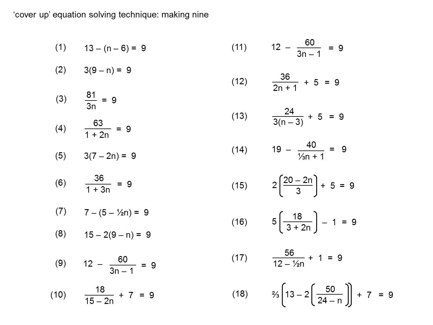 MEDIAN Don Steward mathematics teaching: 'cover up' method