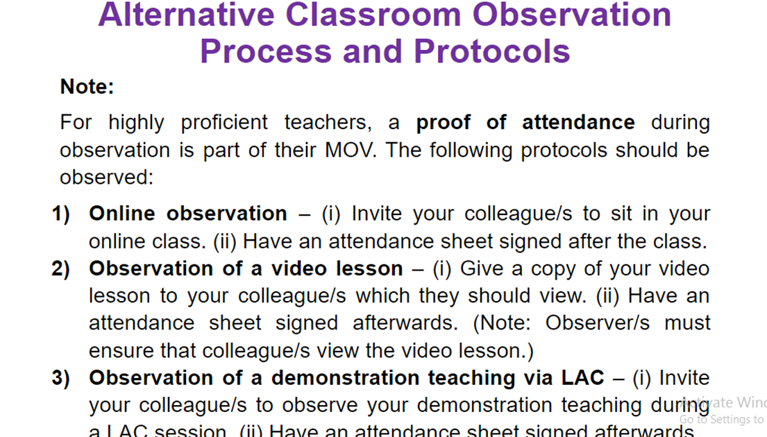 How classroom observation is done for SY 2020-2021
