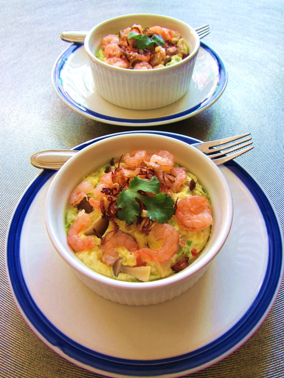 Let's eat......simple!: Steamed Egg "Soufflé’" with Baby Shrimp Breakfast