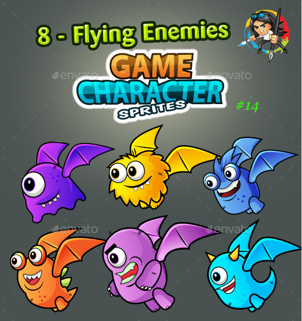 8 Flying Monster Enemies 2D Game Character Sprites: | Free Stuff