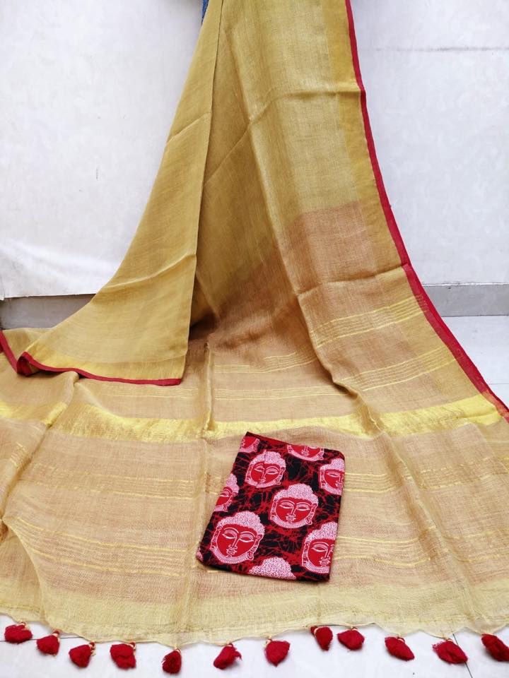 New Model Linen Sarees With Blouse