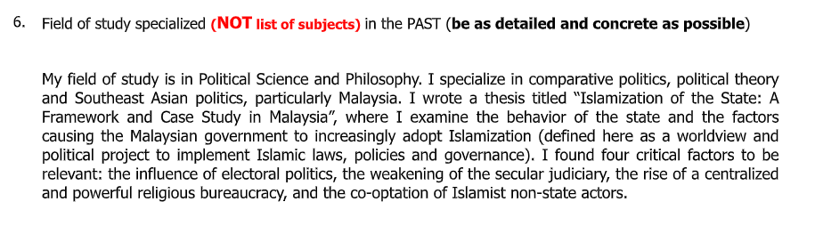 MEXT Scholarship Research Plan: General Notes on Section Six