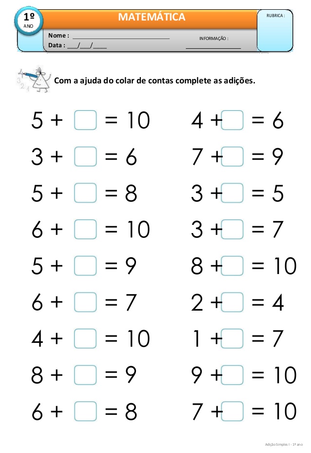 Nosso Espaço da Educação: 25 atividades de adição simples - matemática ...