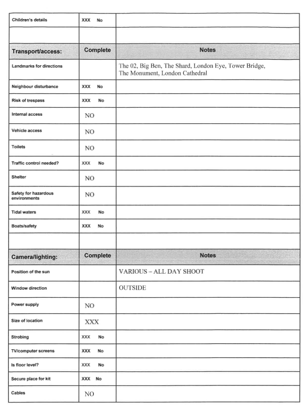 Recce Checklist | 50191451 - Ashley John Hodges - Level 3 TV and Film ...