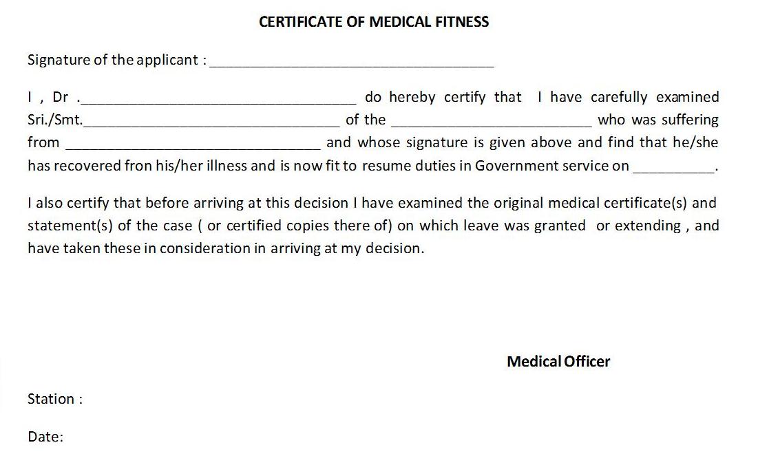 மருத்துவ சான்று (MEDICAL CERTIFICATE)படிவம் & மருத்துவ தகுதிச் சான்று ...